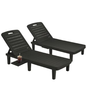 udpatio oversized outdoor chaise lounge chair set of 2, 5-level adjustment backrest, extra widen chaise with cup holder easy assembly for pool beach garden (black)