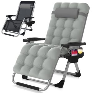 suteck zero gravity chair, reclining camping lounge chair w/removable cushion, upgraded lock and cup holder, reclining patio chairs folding recliner for indoor and outdoor