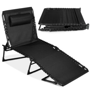 best choice products patio chaise lounge chair, outdoor portable folding in-pool recliner for lawn, backyard, beach w/ 8 adjustable positions, carrying handles, 300lb weight capacity - black