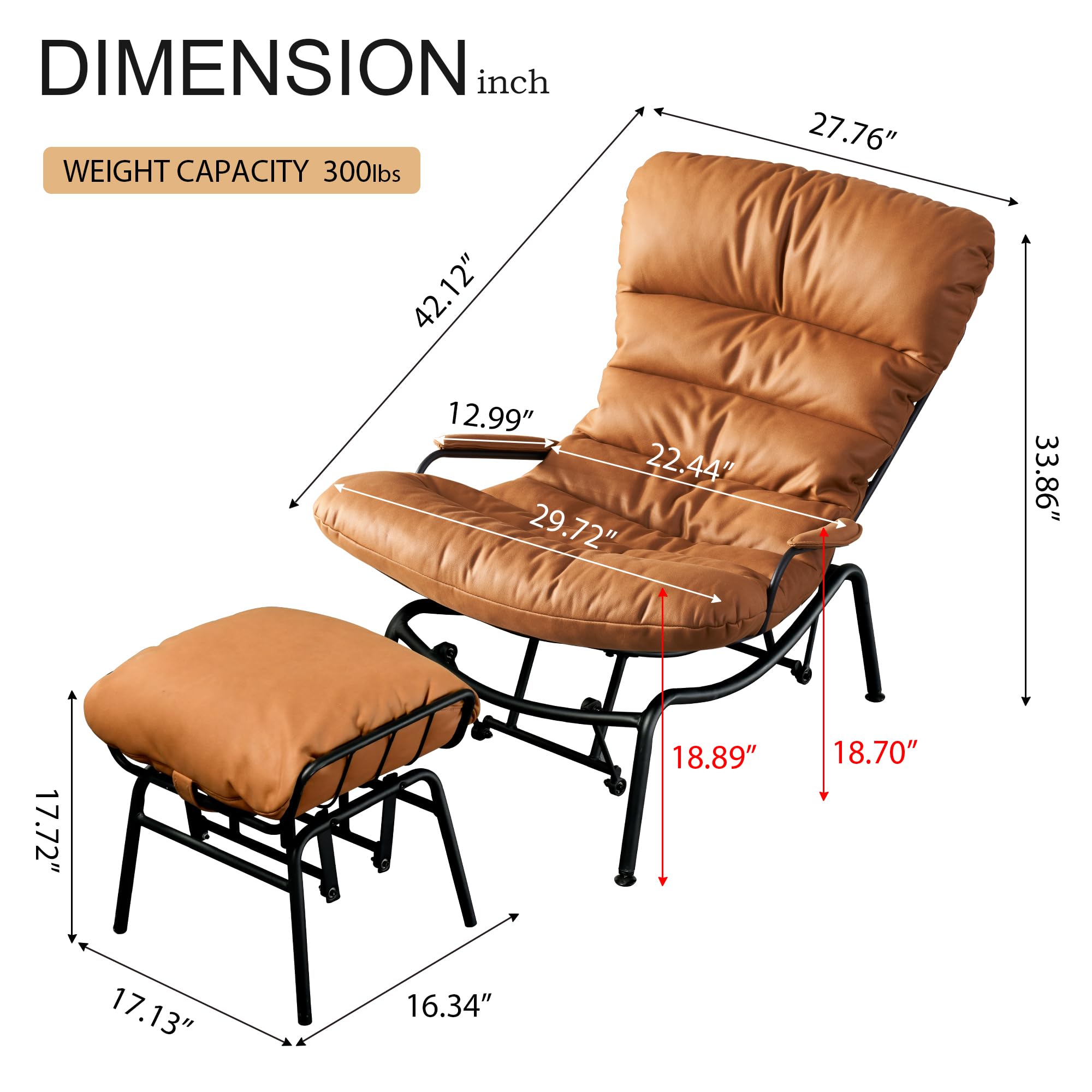 ovios Glider Rocking Chair with Ottoman, Mid Century Modern Accent Chair, Comfy Gliding Rocker Lazy Recliner Chair with Arms for Living Room and Small Space, Brown