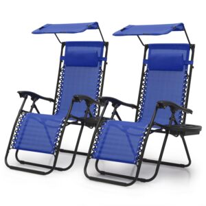 magshion set of 2 outdoor zero gravity chair reclining lounger with sun shade and mesh back, cup holder & side table, support 300lbs, blue