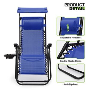 Magshion Set of 2 Outdoor Zero Gravity Chair Reclining Lounger with Sun Shade and Mesh Back, Cup Holder & Side Table, Support 300lbs, Blue