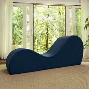 avana sleek chaise lounge for yoga, stretching, relaxation-made in the usa, 60d x 18w x 26h inch, ink blue