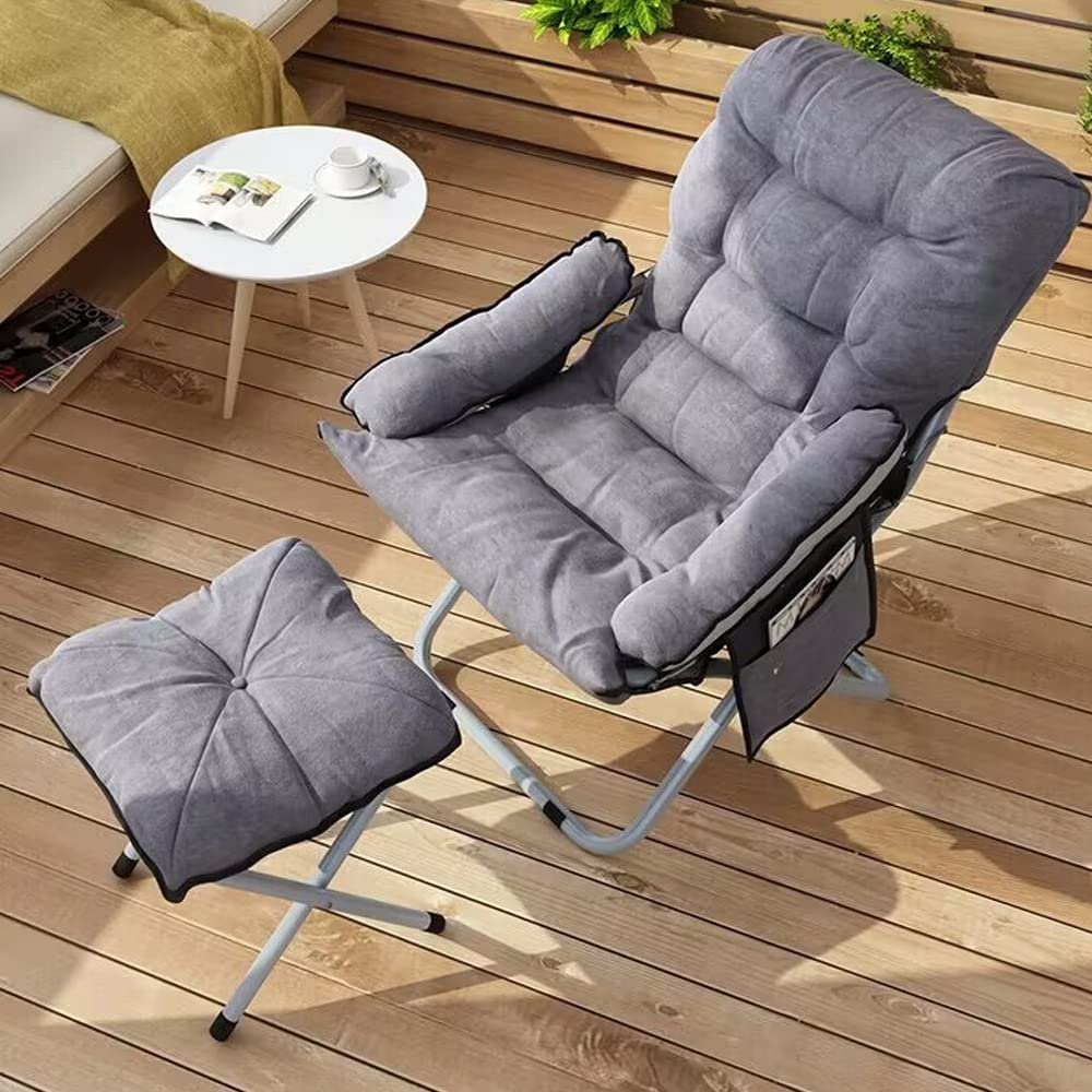 Lazy Chair with Ottoman, Foldable Modern Lounge Chair with Footrest & Armrest, Reclining Leisure Sofa Armchair Cozy Reading Chair for Bedroom/Office/Hosting/Living Room/Dorm Rooms/Garden, Grey