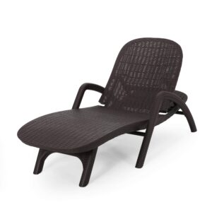 christopher knight home blanche outdoor faux wicker chaise lounge, dark brown