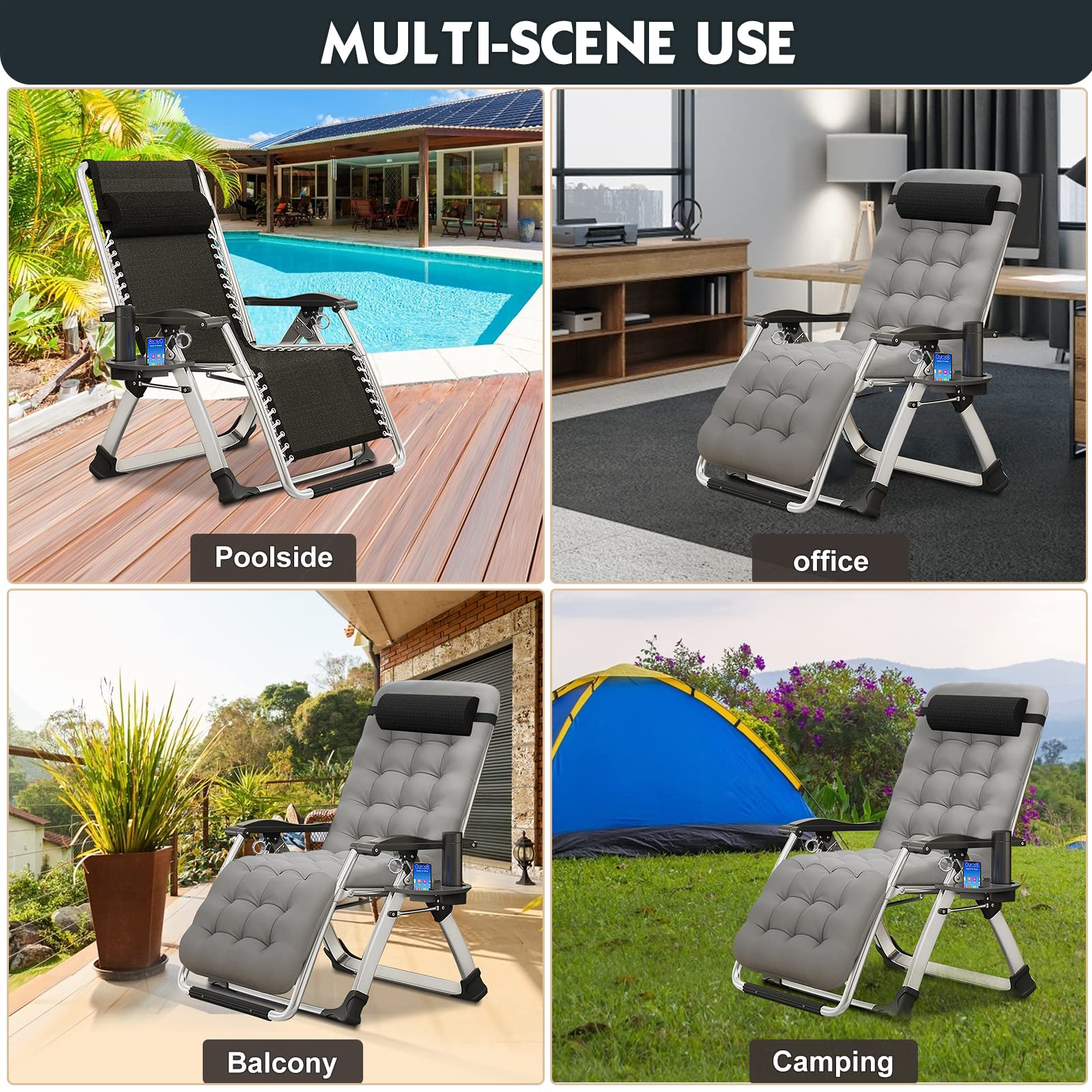 MOPHOTO Zero Gravity Chair, Outdoor Padded Lounge Chair with Side Table, Zero Gravity Recliner Chair, Outdoor Reclining Chair, Sturdy & Comfortable, Supports up to 440lbs