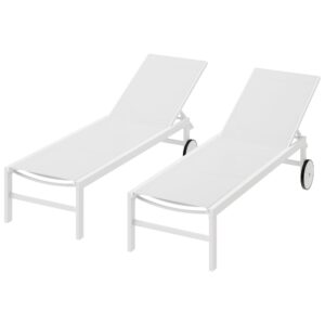 SUNLEI Patio Chaise Lounge Outdoor Set of 2, Pool Lounge Chairs for Outside w/5-Position Adjustable Backrest & All Weather, Tanning Recliner Chair for Pool Beach Deck (White, 2 Pieces)