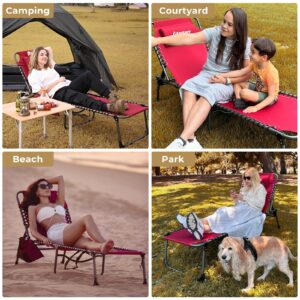 KingCamp Wine 5-Position Adjustable Patio Lounge Chair, Folding Tanning Chair for Lawn, Beach, Pool and Sunbathing, Portable Heavy-Duty Camping Reclining Chair with Pillow