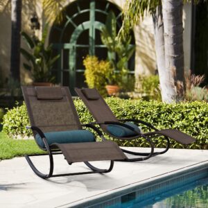 mansion home lounge chairs, chaise lounges with detachable pillow for patio, lawn, pool, outdoor lounge chairs set of 2, brown