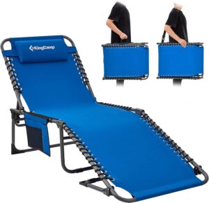 kingcamp outdoor adjustable tri-fold chaise lounge chair for patio beach sunbathing tanning pool camping, blue