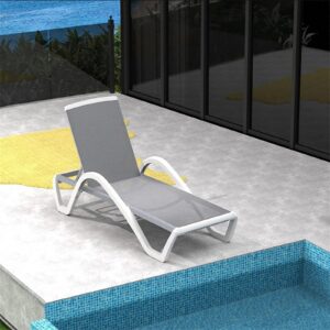 edwinene outdoor adjustable aluminum chaise lounge, patio lounge chairs with arm, outside poolside lounger furniture for outside,pool,lawn (gray,1 lounge chair)