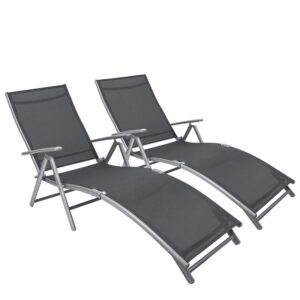 flamaker patio lounge chairs adjustable chaise lounge chairs folding outdoor recliners set of 2 for beach, pool and yard (grey)