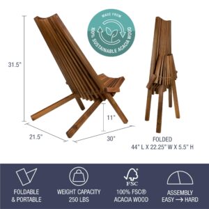 CleverMade Tamarack Folding Wooden Outdoor Chair -Stylish Low Profile Acacia Wood Lounge Chair for the Patio, Porch, Lawn, Garden, Assembly Required, Cinnamon