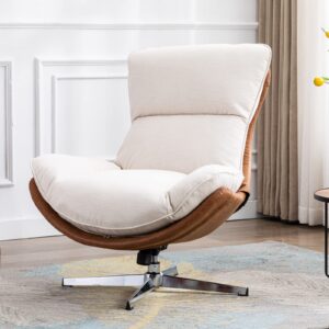 lukealon linen swivel lounge chair, upholstered high back accent chair with metal base comfy recliner chair modern single sofa chair for living room office, beige