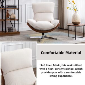 LukeAlon Linen Swivel Lounge Chair, Upholstered High Back Accent Chair with Metal Base Comfy Recliner Chair Modern Single Sofa Chair for Living Room Office, Beige