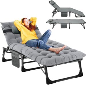 slsy folding chaise patio lounge chair, outdoor reclining patio chairs, heavy duty patio chaise lounges for outside, poolside, beach, lawn, camping