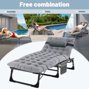 Slsy Folding Chaise Patio Lounge Chair, Outdoor Reclining Patio Chairs, Heavy Duty Patio Chaise Lounges for Outside, Poolside, Beach, Lawn, Camping