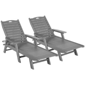 nalone chaise lounge set of 2 outdoor with 5-position adjustable backrest, hdpe lounge chair for outside supports up to 400 lbs, pool lounge chairs for patio poolside deck beach backyard (grey)