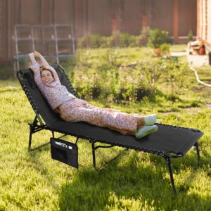 VILLEY Oversized Padded Chaise Lounge with Cushion, Foldable Camping Cot, Patio Reclining Lounge Chairs, Folding Sleeping Bed for Outdoor, Indoor, Backyard, Garden, Camping, Relaxing, Beach Tanning