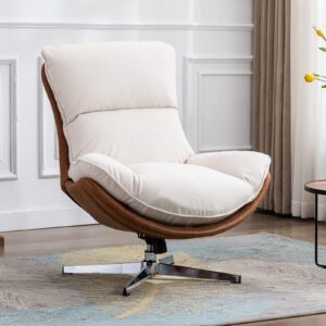 duomay swivel accent chair, modern linen soft foam lounge chair with high back, comfy rocker chair for living room bedroom reading room office, tilt & swivel, chrome base, beige