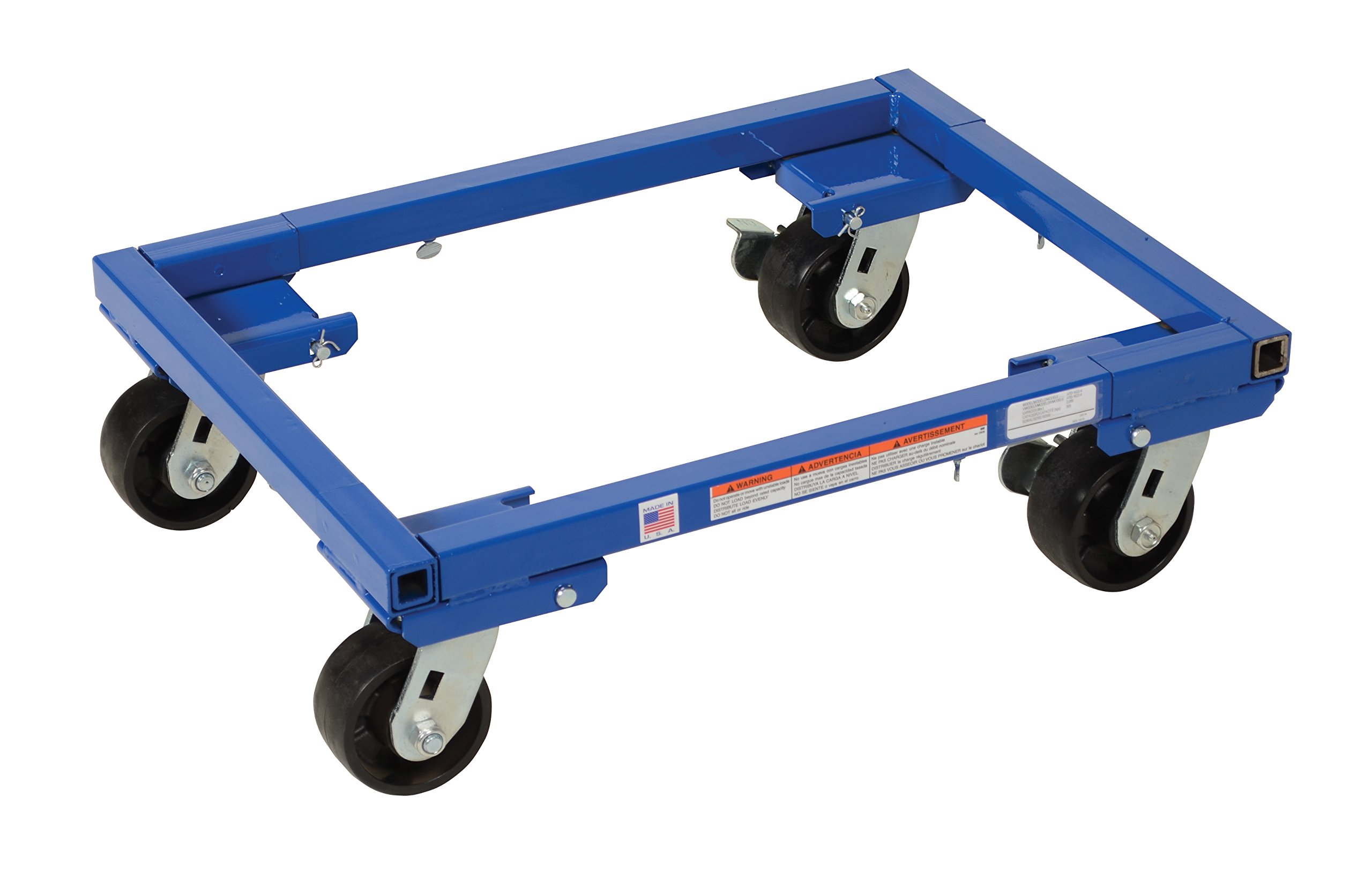 Vestil ATD-1622-4 Steel Adjustable Tote Dolly with 4" Casters, 2000 lbs Capacity, Maximum Usable 34" Length x 24" Width