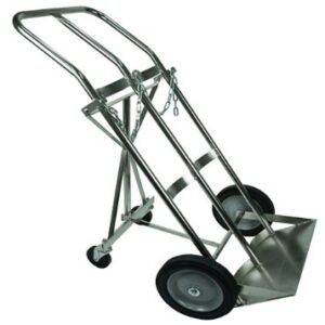 Large Dual Oxygen Tank Cart Dolly with Retractable, Ball-Bearing Wheels (Holds 2 Large Oxygen Tanks)