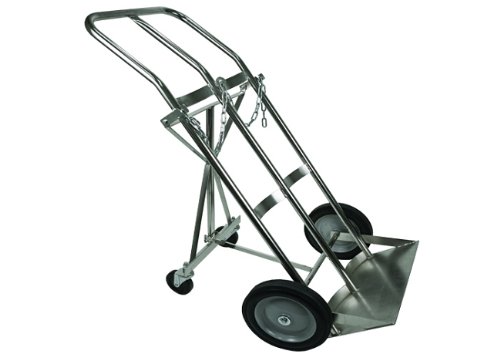 Large Dual Oxygen Tank Cart Dolly with Retractable, Ball-Bearing Wheels (Holds 2 Large Oxygen Tanks)