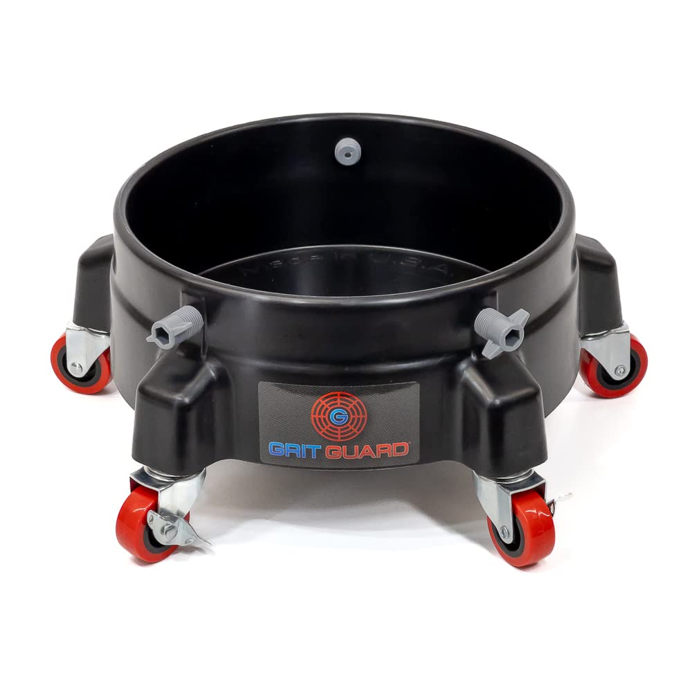 GRIT GUARD Bucket Dolly with Wheels - Rolling Detailing Wash Bucket with 5 Wheels and 2 Locking Casters Compatible with 2.5, 4, 5 and 6 Gallon Buckets