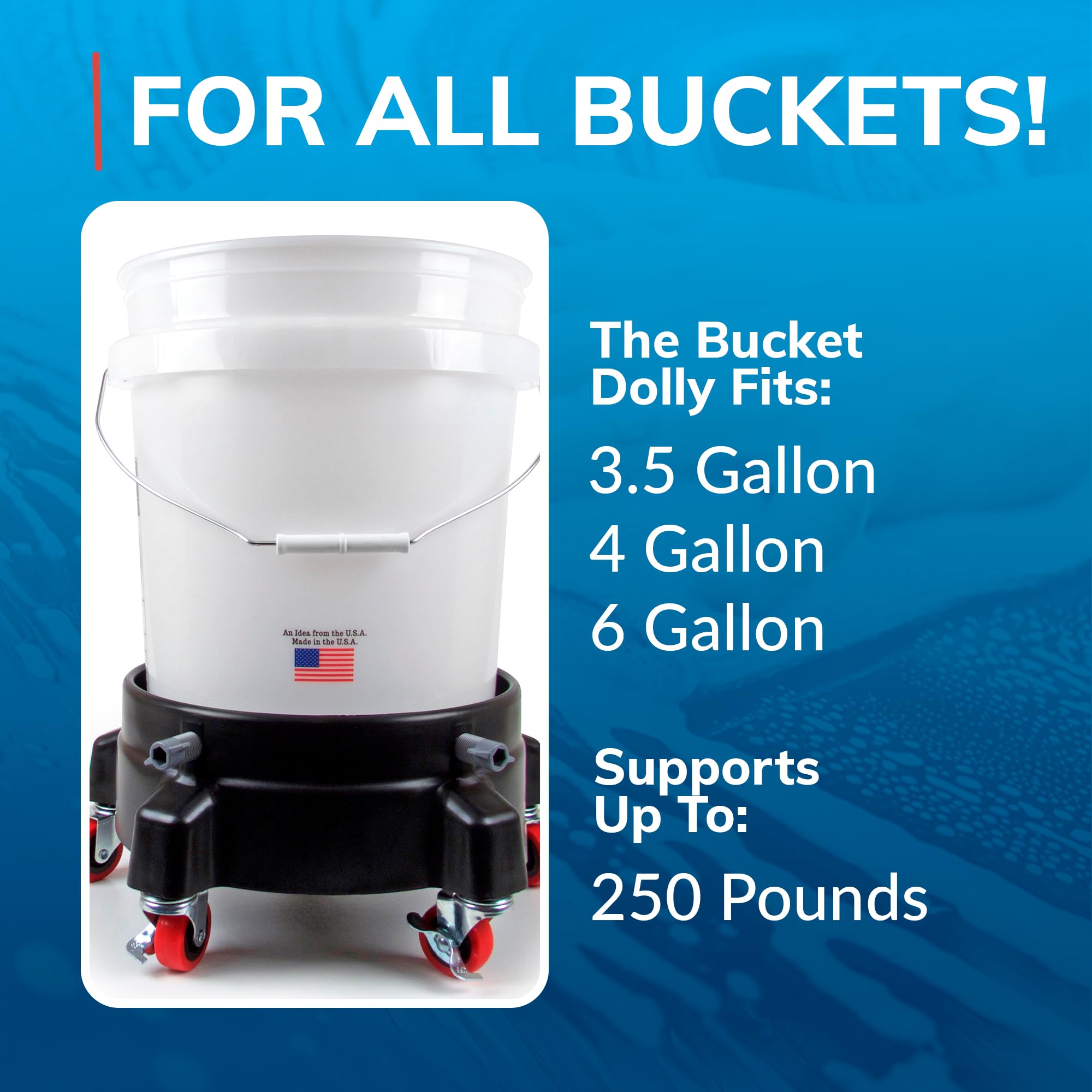 GRIT GUARD Bucket Dolly with Wheels - Rolling Detailing Wash Bucket with 5 Wheels and 2 Locking Casters Compatible with 2.5, 4, 5 and 6 Gallon Buckets