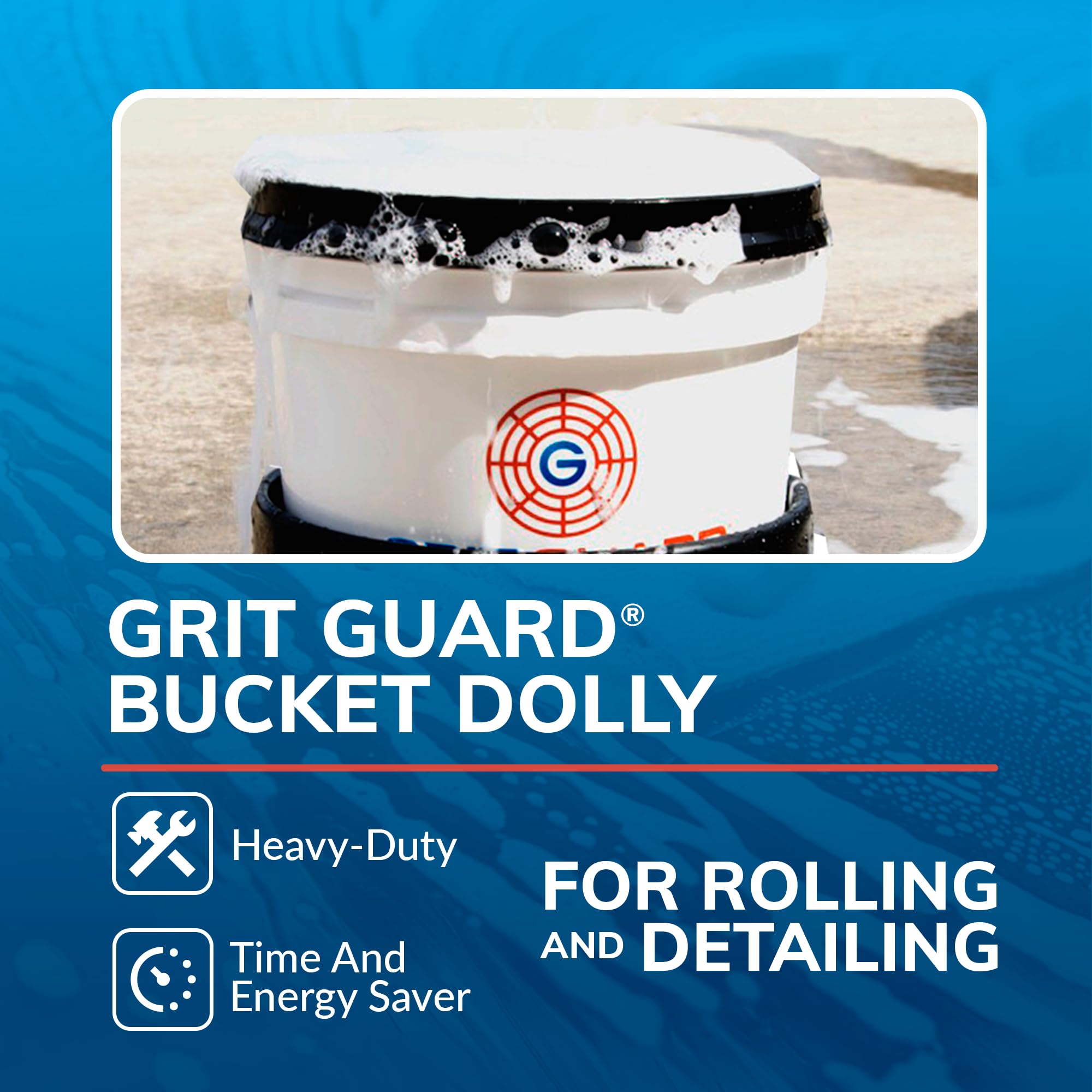 GRIT GUARD Bucket Dolly with Wheels - Rolling Detailing Wash Bucket with 5 Wheels and 2 Locking Casters Compatible with 2.5, 4, 5 and 6 Gallon Buckets