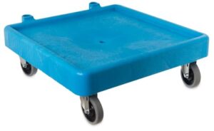 carlisle foodservice products e-z glide warewashing rack dolly dishwashing rack dolly with drain for kitchen and restaurants, plastic, 22.5 x 22.5 x 8 inches, blue