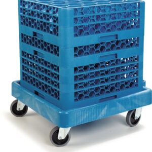 Carlisle FoodService Products E-Z Glide Warewashing Rack Dolly Dishwashing Rack Dolly with Drain for Kitchen and Restaurants, Plastic, 22.5 x 22.5 x 8 Inches, Blue