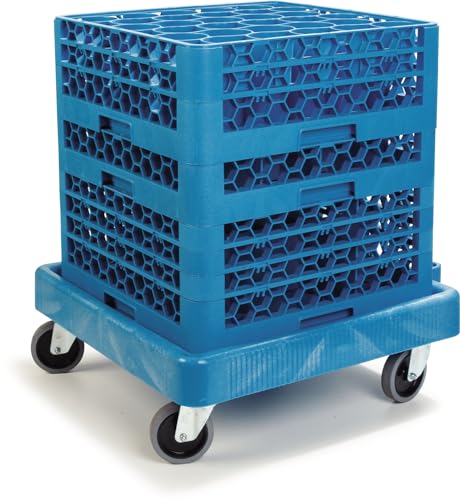 Carlisle FoodService Products E-Z Glide Warewashing Rack Dolly Dishwashing Rack Dolly with Drain for Kitchen and Restaurants, Plastic, 22.5 x 22.5 x 8 Inches, Blue