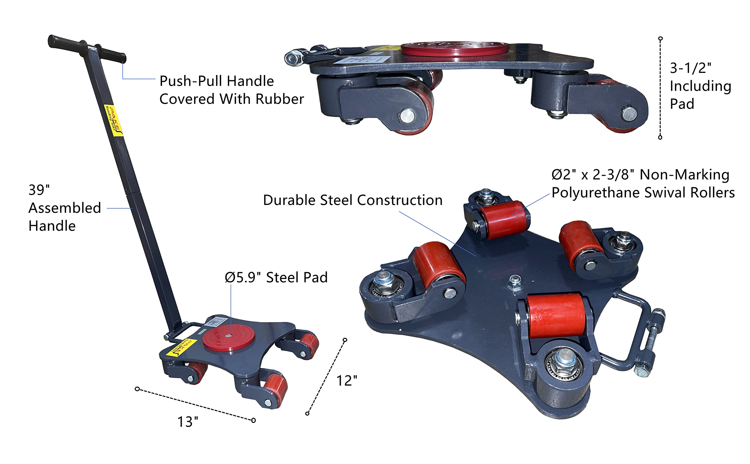 Rotating Machine Dolly (1100lb-8800lb) Multi-Direction 360° Rotation Pake Handling Tools (2200 lbs)