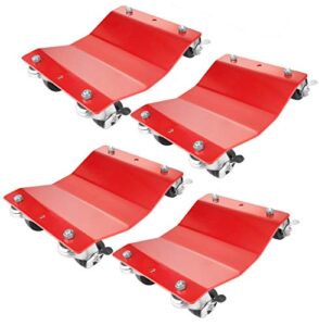 car dolly set of 4 – under vehicle tire skates with heavy-duty roller wheel casters – for moving, positioning vehicles or boats by pentagon (red)