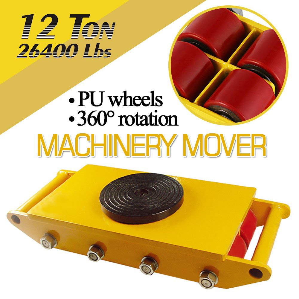 ZXMOTO 12 Ton Machinery Skate Mover with 360 Degree Rotation Cap 26,400 Lbs Capacity Industrial Dolly Machinery Skate with 8 Rollers