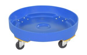 vestil drum-dp-hd-55-bu polyethylene heavy duty drum dolly 55 gallon 24-1/4 in. x 24-1/4 in. x 8-1/2 in. 600 lb. capacity blue/yellow