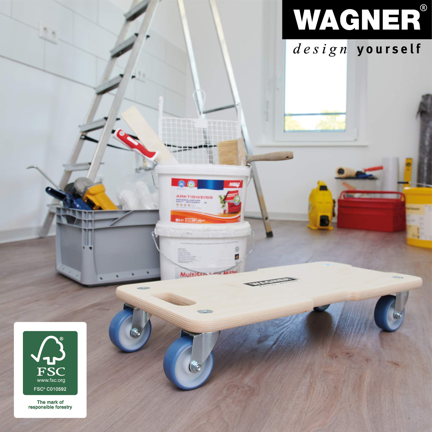 WAGNER Moving Dolly MM 1325 I 23.23 x 11.42 in - Ideal for unwieldy Items, Equipment & Furniture, 3 recessed Grips, FSC®-Certified, Load Capacity 661 lbs - 20132501