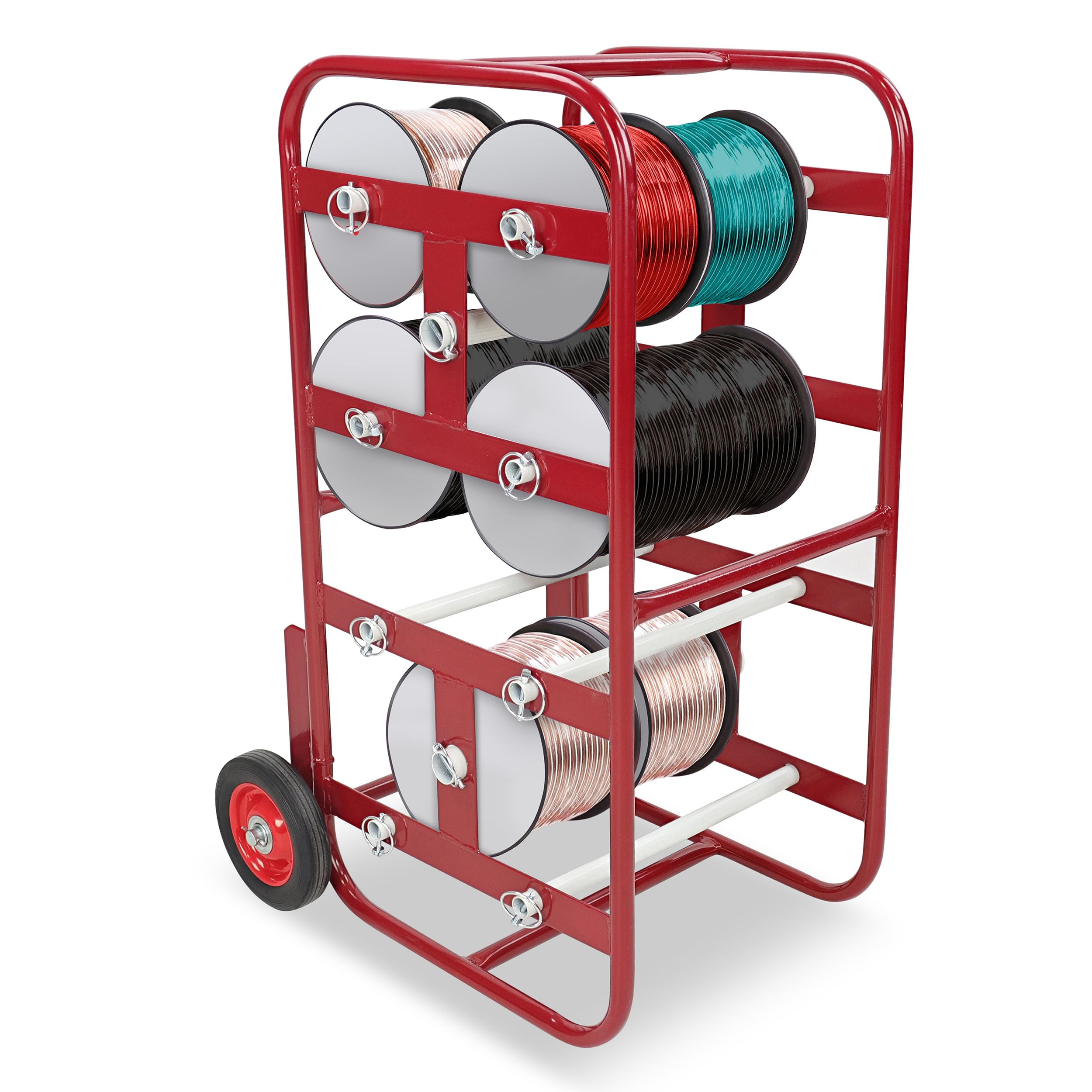 BISupply Wire Spool Rack Cable Caddy, Red - Wiring Spool Dispenser Bulk Cable Holder, Electrical Wires Dolly with Wheels