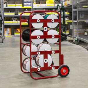 BISupply Wire Spool Rack Cable Caddy, Red - Wiring Spool Dispenser Bulk Cable Holder, Electrical Wires Dolly with Wheels