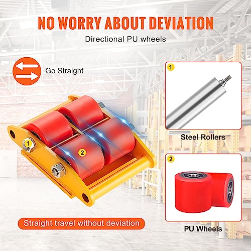 VEVOR 4pcs Machinery Mover, 8T Machinery Skate Dolly, 17637lbs Machinery Moving Skate, Machinery Mover Skate w/ 360° Rotation Cap and 4 Rollers, Heavy Duty Industrial Moving Equipment, Yellow