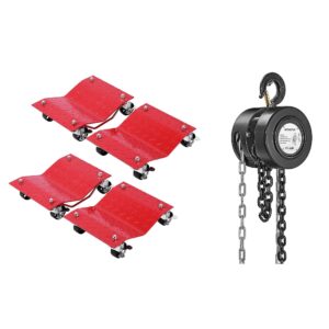 vivohome heavy duty 4 tire wheel dolly car stakes with 10 feet manual hand chain block hoist