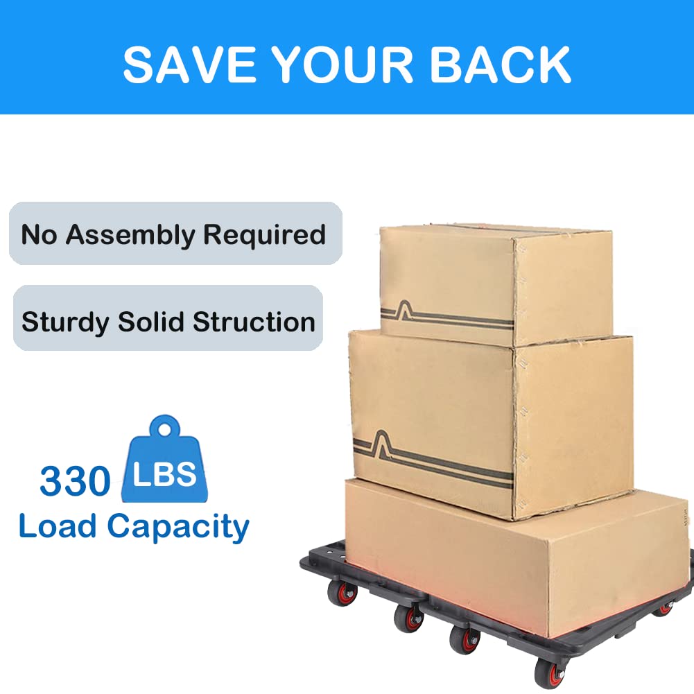 2Pcs Moving Dolly, Heavy Duty Furniture Rolling Mover, Interlocking Moving Dolly with 4 Wheels for Couch Boxes Heavy Items, 23.6 x 15.9 inch 330 Lbs Capacity Each Count