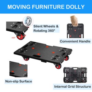 2Pcs Moving Dolly, Heavy Duty Furniture Rolling Mover, Interlocking Moving Dolly with 4 Wheels for Couch Boxes Heavy Items, 23.6 x 15.9 inch 330 Lbs Capacity Each Count