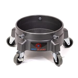 grit guard bucket dolly with wheels - rolling detailing wash bucket with 5 wheels and 2 locking casters compatible with 2.5, 4, 5 and 6 gallon buckets (silver, 3" grey casters)