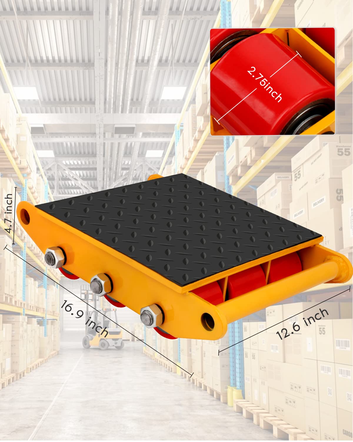 GCCSJ 15T Machinery Skate Dolly, 33000lbs Machinery Moving Skate Machinery Mover Skate with Non-Slip Belt and 9 PU Rollers, Dolly Machinery Skate for Industrial Moving Equipment