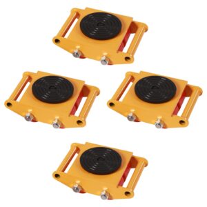 4pcs Machinery Mover with 2pcs Handle, 6T Machinery Skate Dolly, 13200lbs Machinery Moving Skate w/ 360° Rotation Cap and 4 Rollers, Heavy Duty Industrial Moving Equipment, Yellow