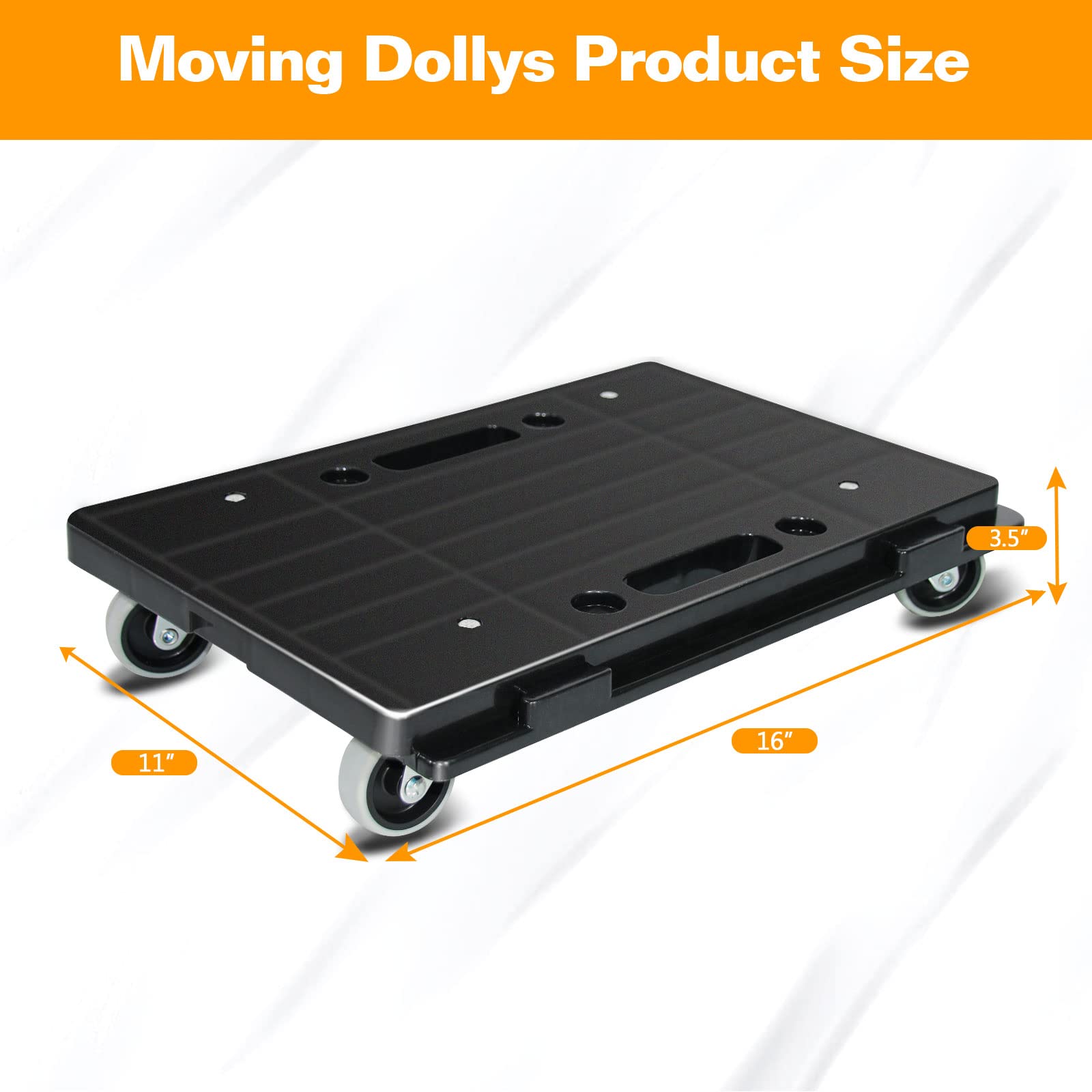 AQNIEGEP Furniture Dolly 4 Wheels Dollies for Moving Dollies with Wheel Dolly Cart with 2 x 60in Bungee Cords and A Pair of Gloves, Each Measures 16in x 11in x 3.5in, 550 lbs Capacity, 2 Pack