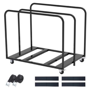 folding table cart, table dolly with braking caster to store and move folding round table heavy duty panel dolly for 10 table capacity with gift - tie-down staps and eva mats easy to roll and assemble