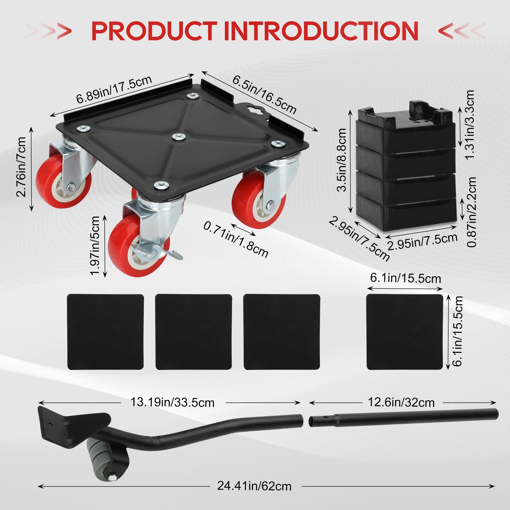 Upgrade Large Furniture Dolly 5 Wheels Heavy Duty, Furniture Movers Sliders Carbon Steel Panel, Five Free Locking 360° Rotating Rubber Universal Wheels,Maximum Load 3474LBS